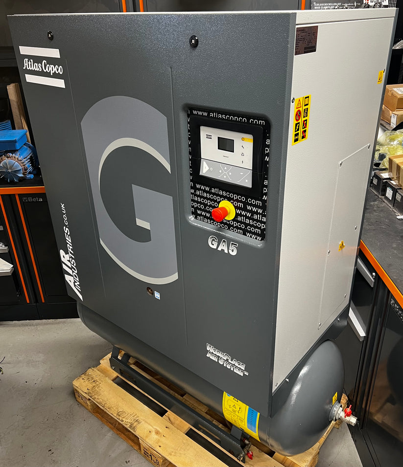 Atlas Copco GA5 Receiver Mounted Rotary Screw Compressor (5.5Kw, 31.7C ...