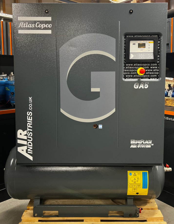 Atlas Copco GA5 Receiver Mounted Rotary Screw Compressor (5.5Kw, 31.7C ...
