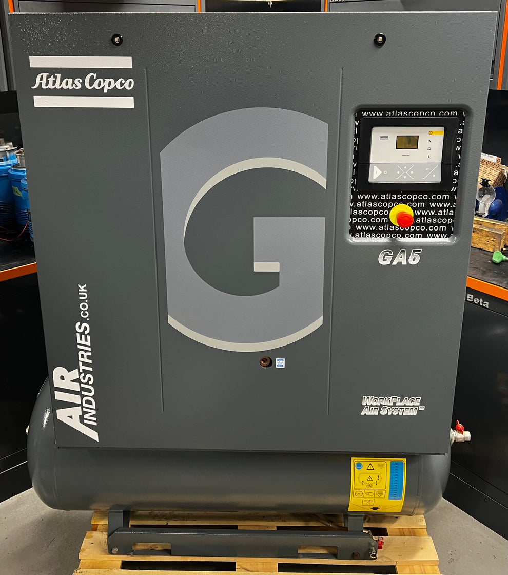 Atlas Copco GA5 Receiver Mounted Rotary Screw Compressor (5.5Kw, 31.7C ...